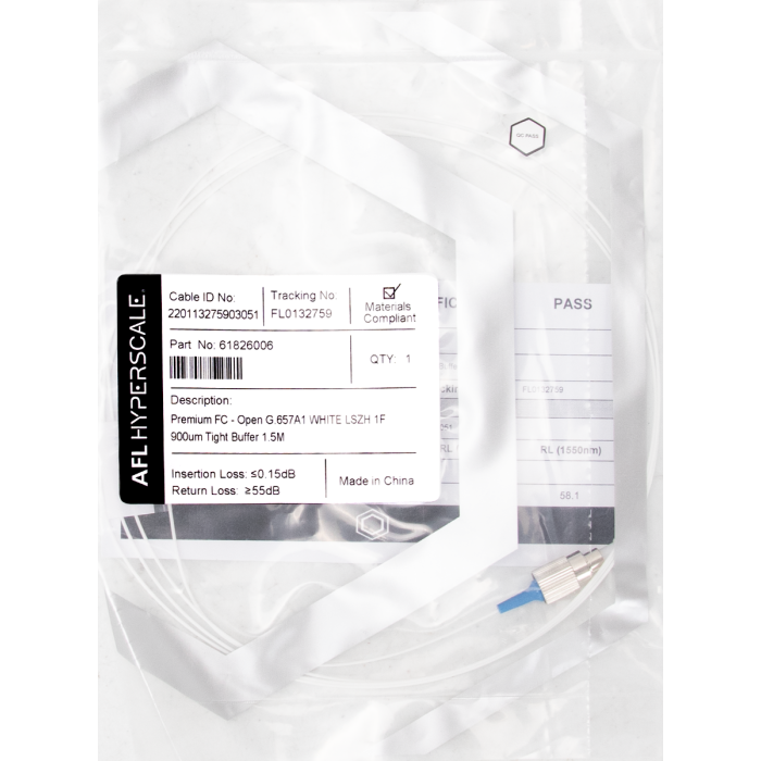 AFL Hyperscale PN 61826006 Premium FC Open G.657A1 White LSZH 1F 900um ...